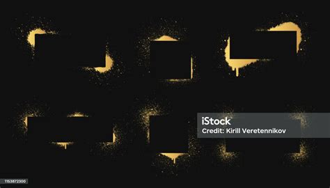 손으로 그린 스프레이 페인트 프레임의 집합입니다 황금 그런 지 낙서 배너입니다 벡터 고립 된 그림입니다 골드에 어 브러시 잉크 도트 배경입니다 개념에 대한 스톡 벡터 아트