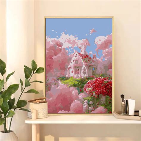 梦幻城堡数字油画diy填充色手工手绘梦境花园丙烯油彩画装饰挂画 虎窝淘