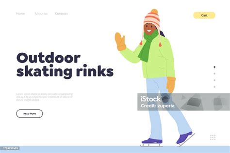 랜딩 페이지 디자인 템플릿 온라인 서비스 광고 야외 스케이트장에서 레크리에이션 활동 건강한 생활방식에 대한 스톡 벡터 아트 및