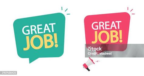 좋은 직업 아이콘 벡터 그래픽 일러스트 세트 평면 만화 이미지 클립 아트 확성기 확성기 승진 스티커 좋은 일을 빨간 녹색 개념에 대한 스톡 벡터 아트 및 기타 이미지