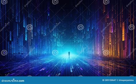 Futuristic Digital World With Binary Code Streams Pixel Art Inspired