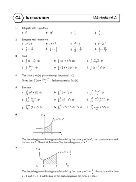 C4 Integration Worksheet Pdf Sine Trigonometric Functions