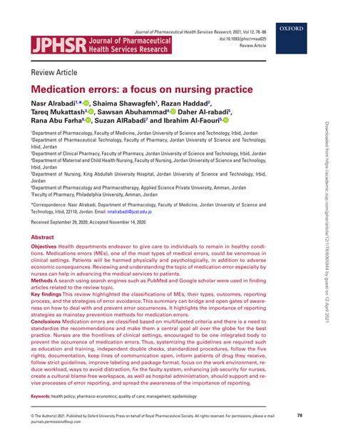 Pdf Medication Errors A Focus On Nursing Practice