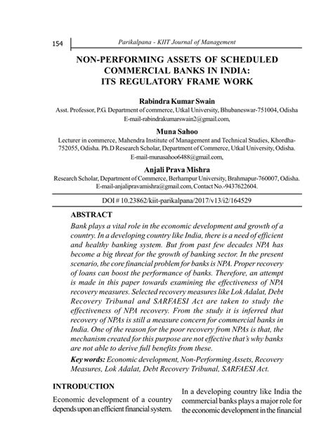 PDF Non Performing Assets Of Scheduled Commercial Banks In India Its