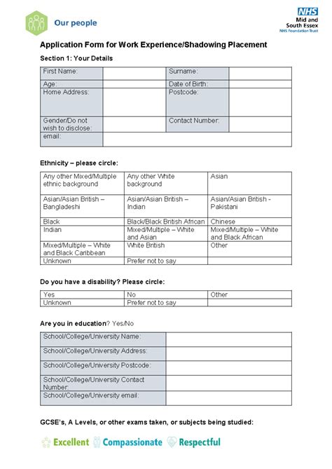 1 Application Form For Work Experience Application Form For Work Experienceshadowing