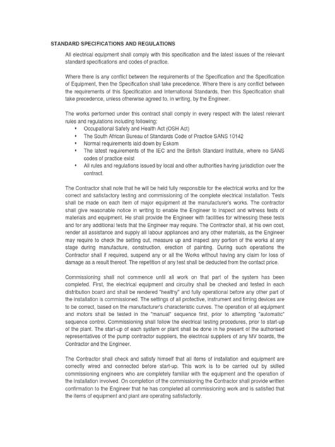 Standard Electrical Specification Pdf Cable Specification Technical Standard