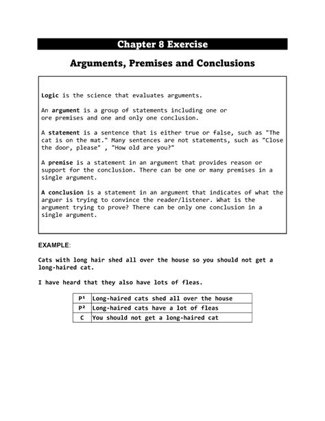 Chapter 8 Exercise Arguments Premises Conclusions Chapter 8 Exercise Arguments Premises And