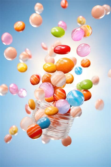 Sweety Colors Candies Fly In The Air On Pastel Background Stock