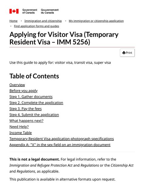 Applying For Visitor Visa Temporary Resident Visa Imm 5256 Canada Ca Pdf Travel Visa