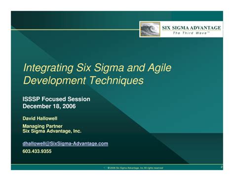 Integrating Six Sigma And Agile Development Techniques — Isssp For Lean Six Sigma