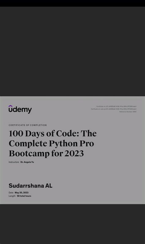 Sudarrshana Loganathan On Linkedin 100 Days Of Code Python Pro Completion