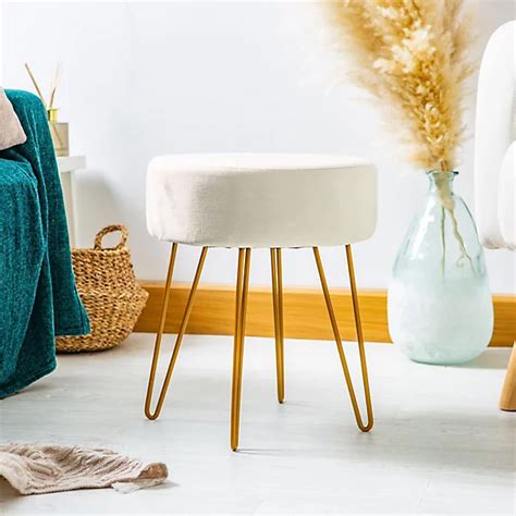 Harbour Housewares Velvet Footstool Round Modern Dressing Table