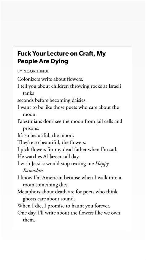 Poem Fuck Your Lecture On Craft My People Are Dying” —by Noor Hindi Rpoetry