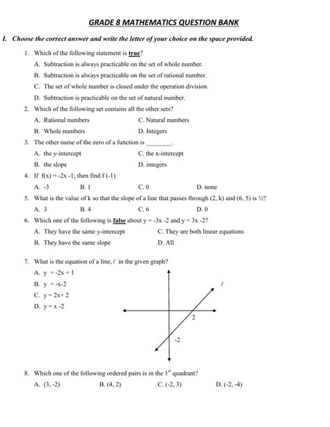 Grade 8 Math Question Bank Practice Problems And Answers