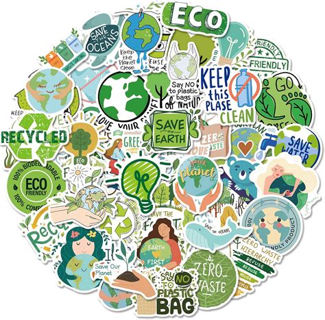 Eco Friendly Nature Stickers Set 50pcs Earthy Green Decals For