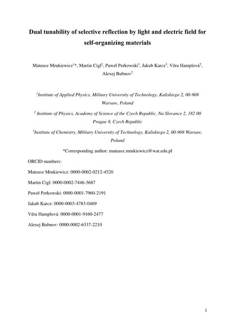 Pdf Dual Tunability Of Selective Reflection By Light And Electric Field For Self Organizing