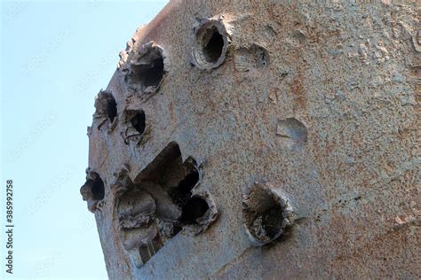 The Bullet Holes In The Armor Of The Bunker Turret From Second World