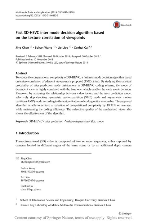 Fast 3d Hevc Inter Mode Decision Algorithm Based On The Texture