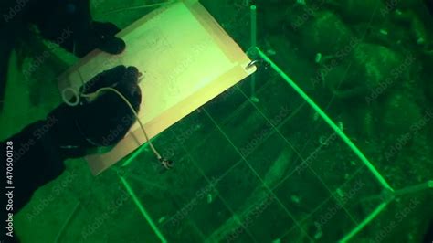 Underwater Archeology Sketching An Underwater Archaeological Object Using A Special Tool