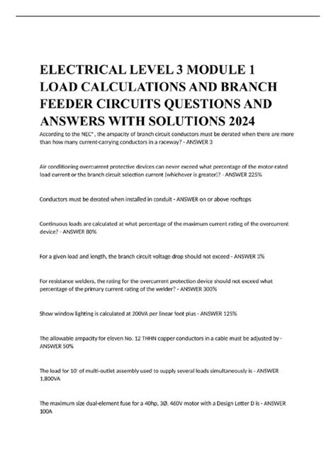 Electrical Level 3 Module 1 Load Calculations And Branch Feeder