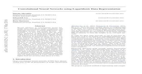 Convolutional Neural Networks Using Logarithmic Data