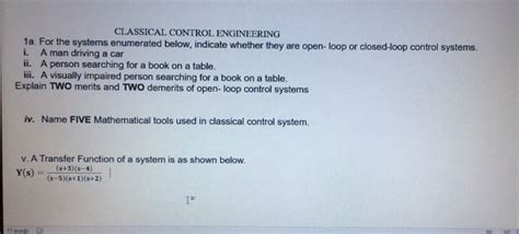 Solved Classical Control Engineering 1a For The Systems