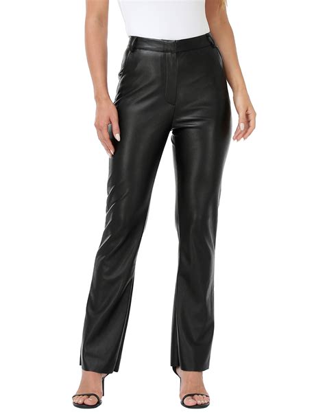 Hde Womens High Waisted Faux Leather Pants Stretch Fabric With