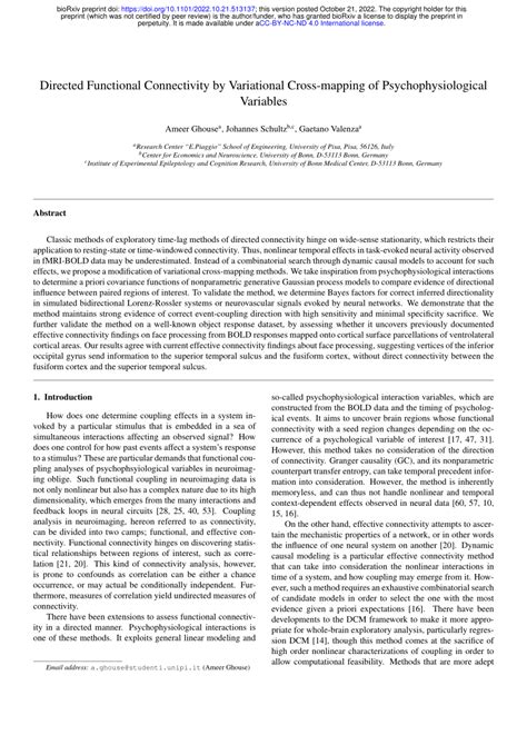 Pdf Directed Functional Connectivity By Variational Cross Mapping Of Psychophysiological Variables
