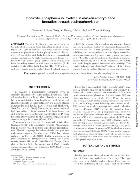 Pdf Phosvitin Phosphorus Is Involved In Chicken Embryo Bone Formation