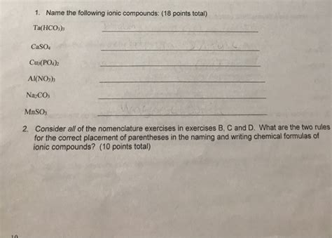 Solved Name The Following Ionic Compounds Points Chegg