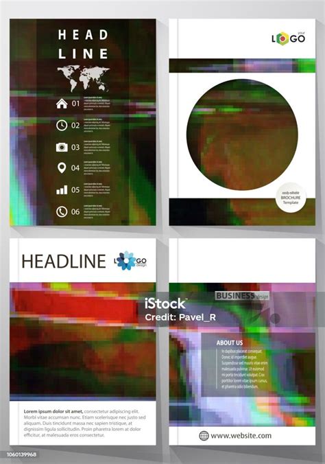 브로셔 전단 보고서에 대 한 비즈니스 템플릿입니다 커버 디자인 A4 크기에 추상 벡터 레이아웃 Glitched 배경 픽셀