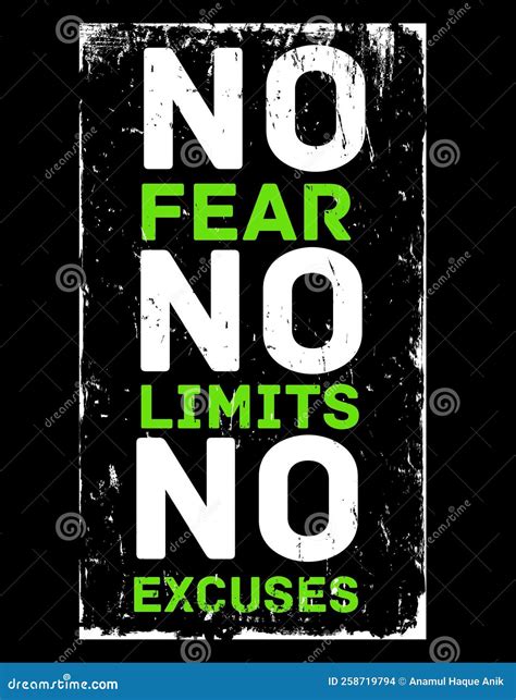 No Fear No Limits No Excuces Motivational Quote Typography Banner