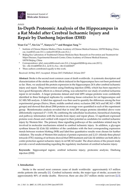 Pdf In Depth Proteomic Analysis Of The Hippocampus In A Rat Model