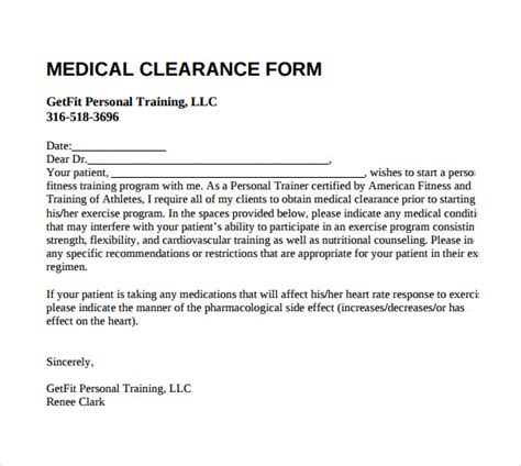 Free 8 Sample Medical Clearance Forms In Pdf Ms Word