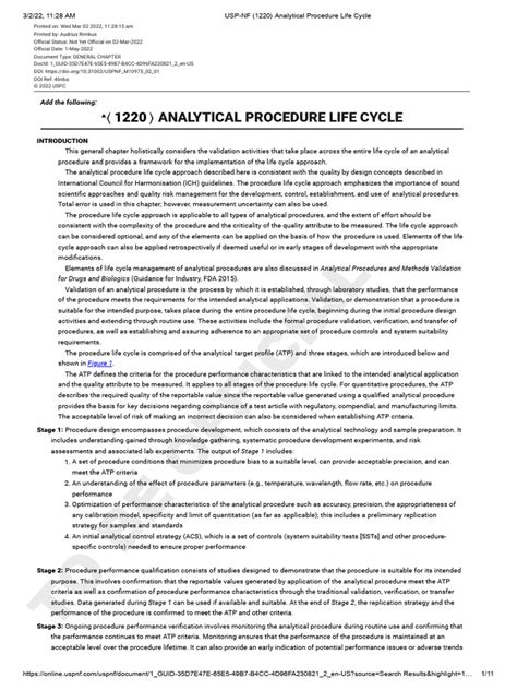 Usp Nf 1220 Analytical Procedure Life Cycle Pdf Accuracy And Precision Verification And