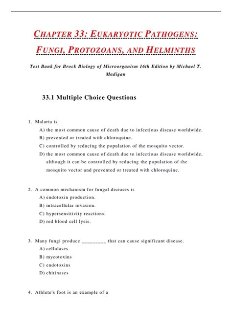Chapter 33 Eukaryotic Pathogens Fungi Protozoans And Helminths