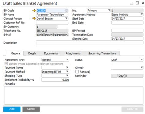 Blanket Agreement In Sap Business One Sap B1 Mtc Systems