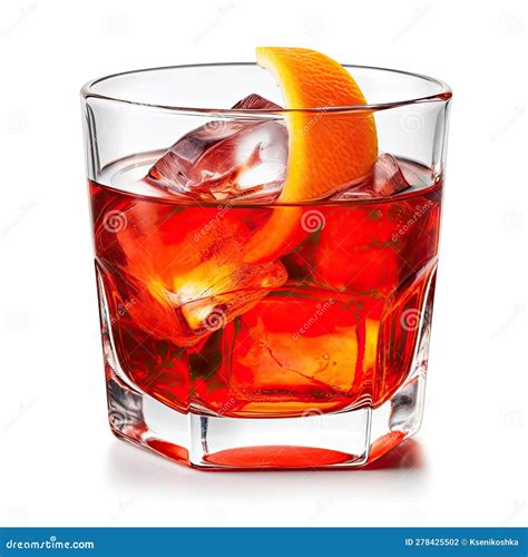 A Striking Negroni Cocktail In A Rocks Glass Isolated On A White