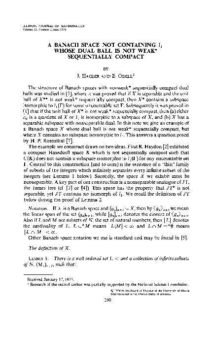 Pdf A Banach Space Not Containing L {1} Whose Dual Ball Is Not Weak