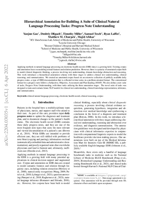 Pdf Hierarchical Annotation For Building A Suite Of Clinical Natural Language Processing Tasks