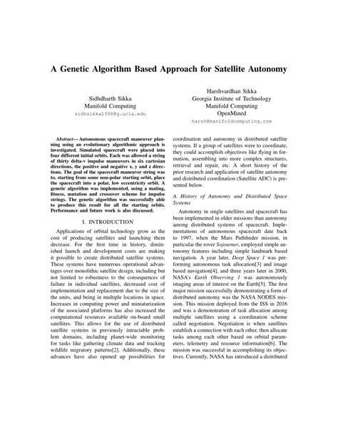 Pdf A Genetic Algorithm Based Approach For Satellite Autonomy