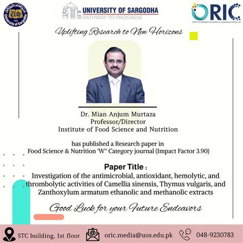 Uosoric Uosinstituteoffoodscienceandnurtition Uosresearchers… Oric University Of Sargodha