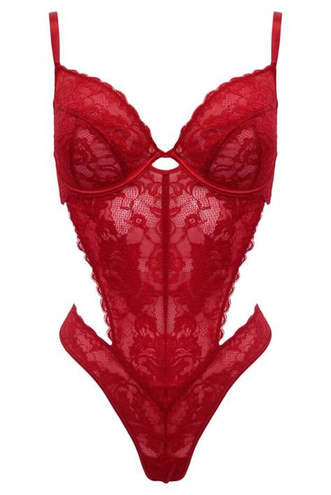 For Your Eyes Only Underwired Crotchless Body In Red Pour Moi