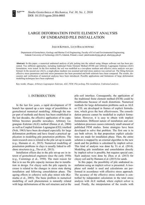 Pdf Large Deformation Finite Element Analysis Of Undrained Pile