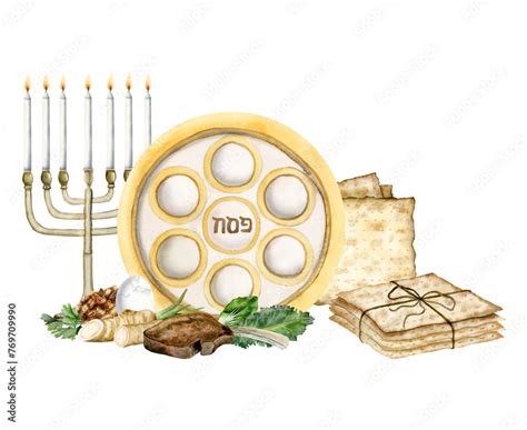 Passover Greeting Card Template With Seder Plate Traditional Food