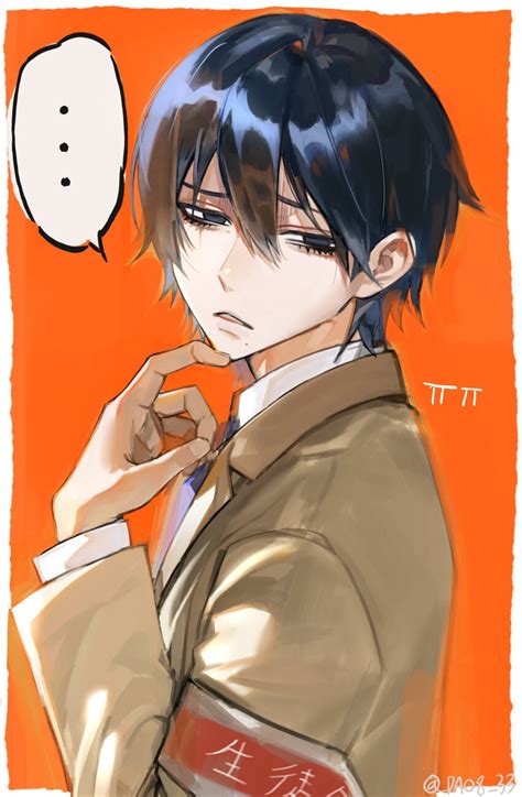 Absurdres Highres 1boy Armband Artist Name Black Hair Blue