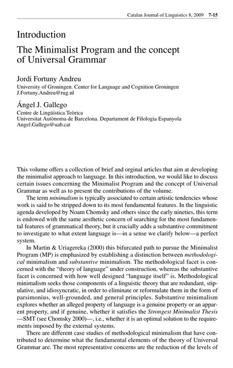 Pdf Introduction The Minimalist Program And The Concept Of Universal Grammar