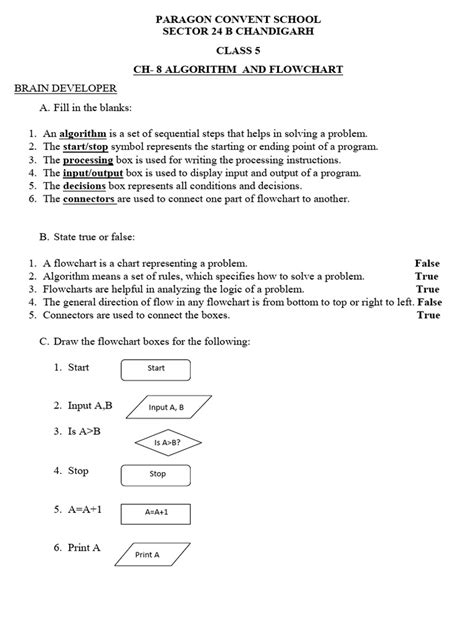 Class 5 Ch 8 Algorithm And Flow Chart Pdf Algorithms Computer Programming