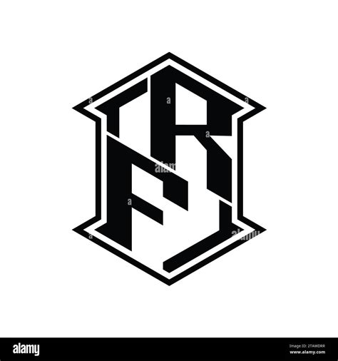 Rf Letter Logo Monogram Hexagon Shield Shape Up And Down With Sharp Corner Isolated Style Design