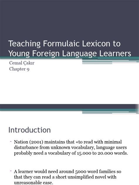 Teaching Formulaic Lexicon To Young Foreign Language Learners Pdf Second Language Lexicon